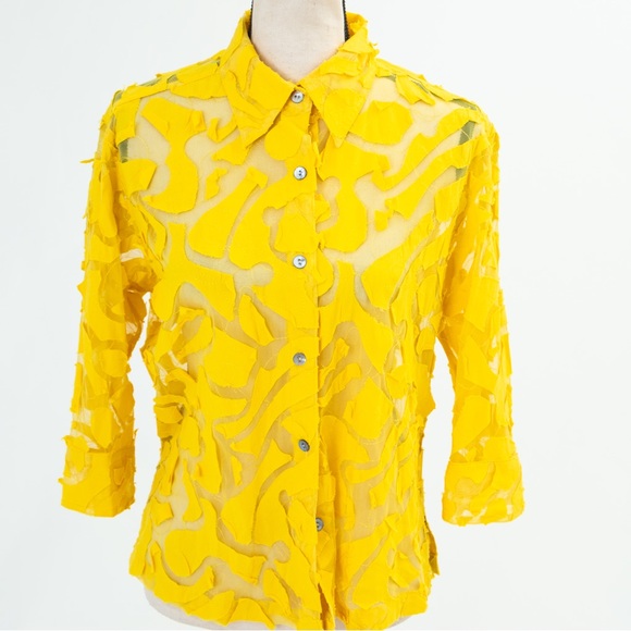 Choices | Tops | Bold Sheer Mesh Blouse With Fabric Cutouts 34 Sleeve ...